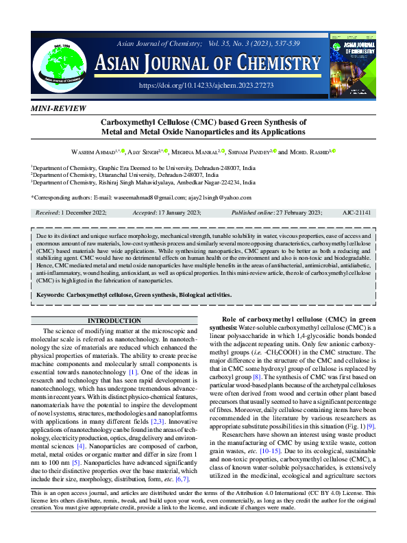 (PDF) Carboxymethyl Cellulose (CMC) based Green Synthesis of Metal and Metal Oxide Nanoparticles ...