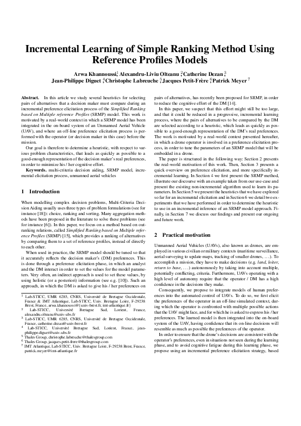 (PDF) Incremental Learning of Simple Ranking Method Using Reference Profiles Models