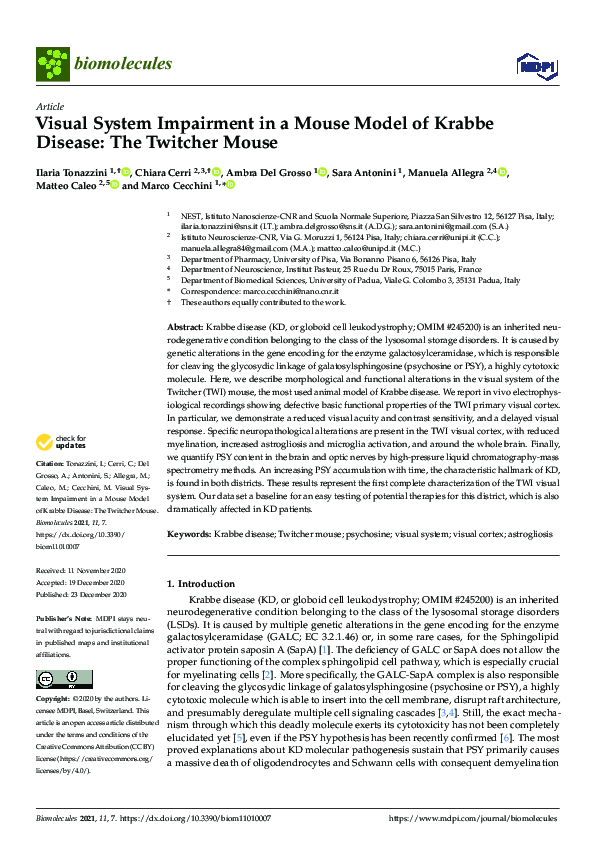 (PDF) Visual System Impairment in a Mouse Model of Krabbe Disease: The ...