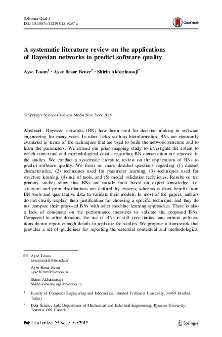 (PDF) A systematic literature review on the applications of Bayesian networks to predict ...