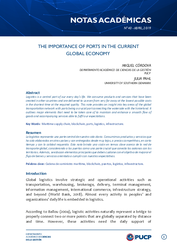 (PDF) The importance of ports in the current global economy