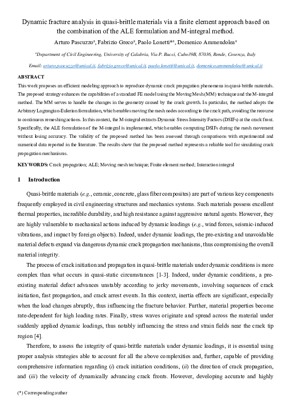 (PDF) Dynamic fracture analysis in quasi-brittle materials via a finite element approach based ...