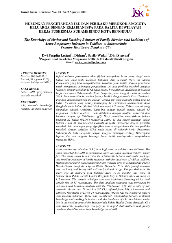 (PDF) Hubungan Pengetahuan Ibu Dan Perilaku Merokok Anggota Keluarga Dengan Kejadian Ispa Pada ...