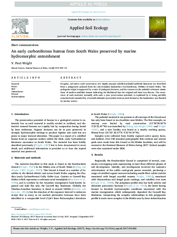 (PDF) An early carboniferous humus from South Wales preserved by marine ...