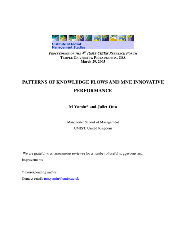 (PDF) Patterns of knowledge flows and MNE innovative performance | Mo ...