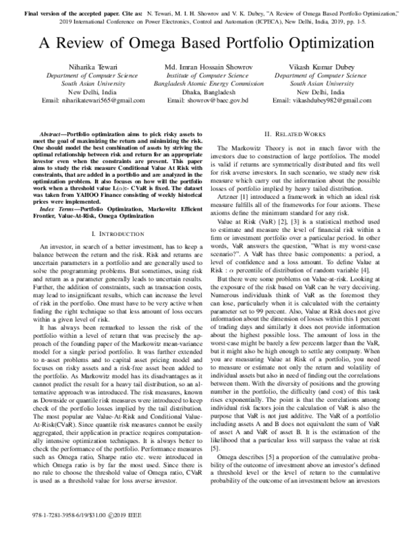 (PDF) A Review of Omega Based Portfolio Optimization