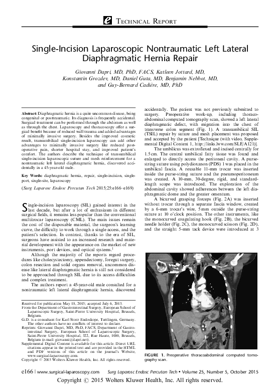 (PDF) Single-Incision Laparoscopic Nontraumatic Left Lateral ...