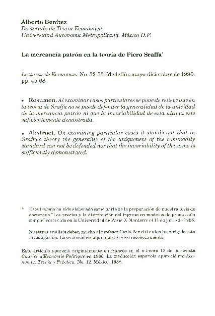 (PDF) La mercancía patrón en la teoría de Piero Sraffa