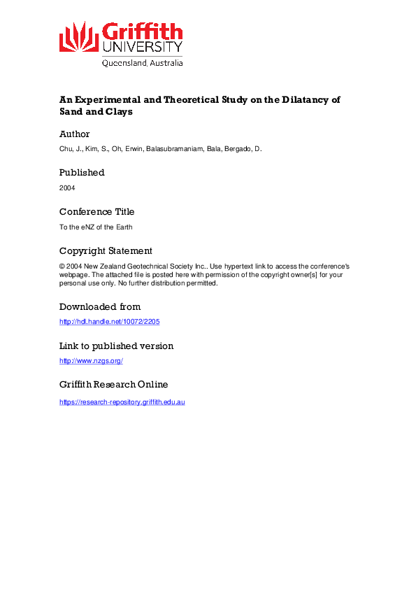 (PDF) An Experimental and Theoretical Study on the Dilatancy of Sand ...