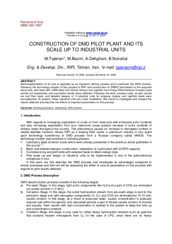 (PDF) Construction of DMD Pilot Plant and Its Scale Up to Industrial Units