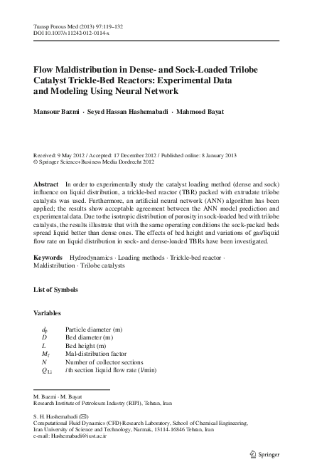 (PDF) Flow Maldistribution in Dense- and Sock-Loaded Trilobe Catalyst Trickle-Bed Reactors ...