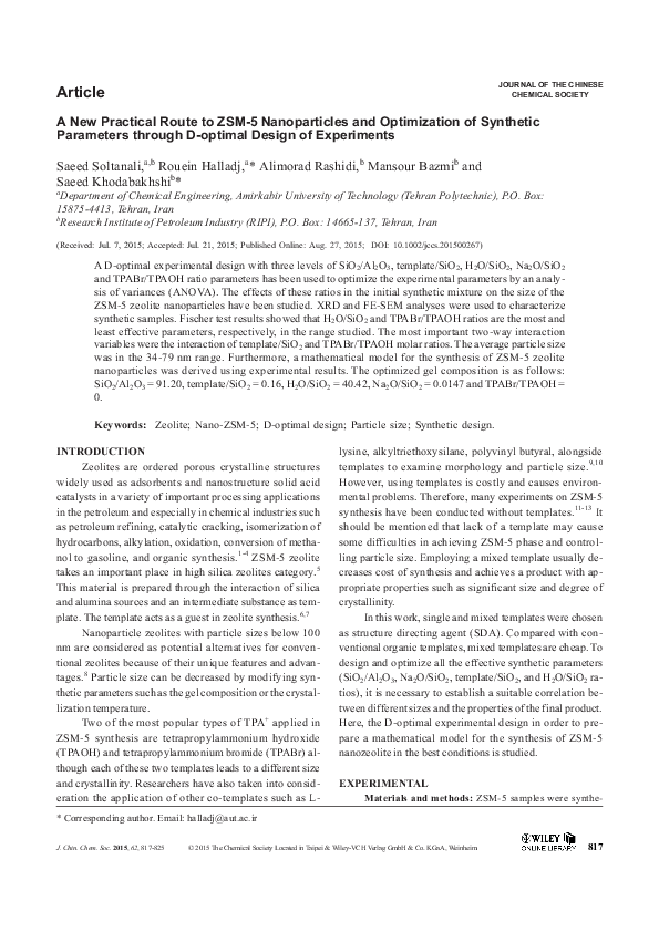 (PDF) A New Practical Route to ZSM-5 Nanoparticles and Optimization of ...