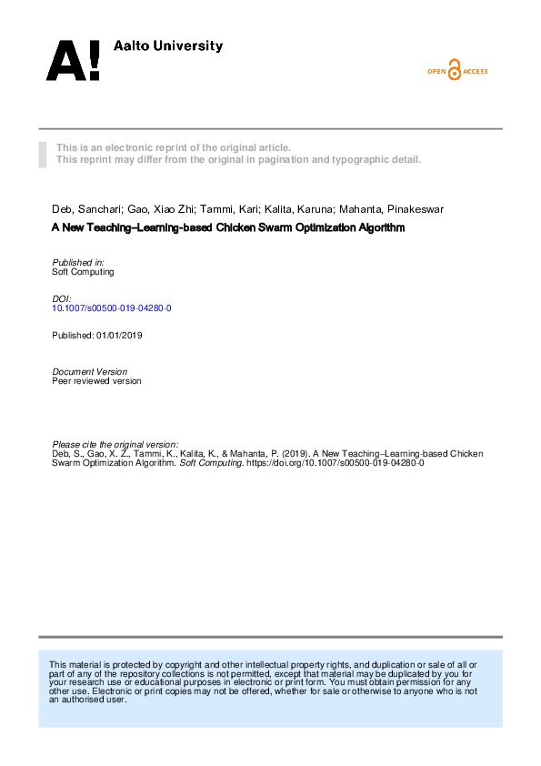 (PDF) A New Teaching–Learning-based Chicken Swarm Optimization Algorithm