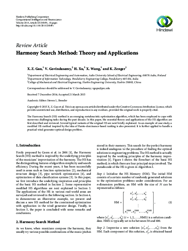 (PDF) Harmony search method: theory and applications