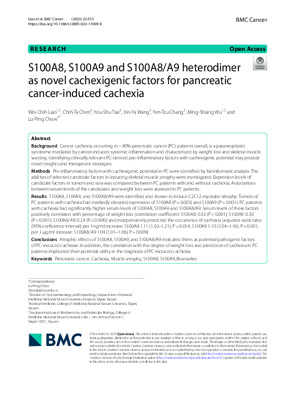 (PDF) S100A8, S100A9 and S100A8/A9 heterodimer as novel cachexigenic ...