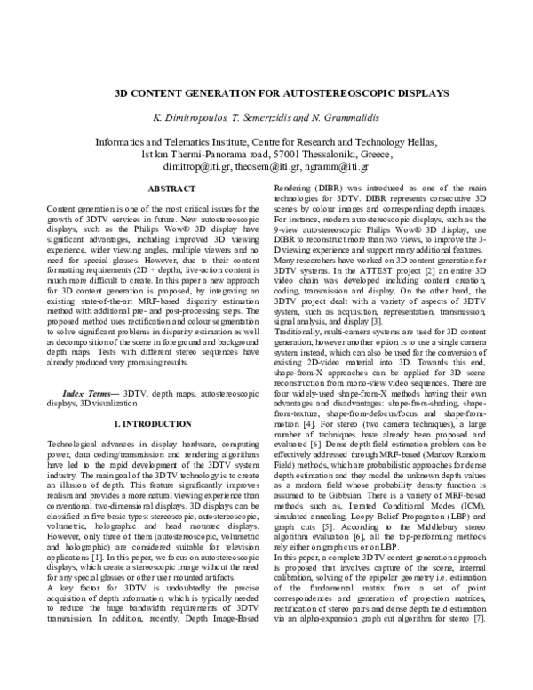 (PDF) 3D content generation for autostereoscopic displays