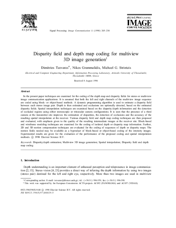 Pdf Disparity Field And Depth Map Coding For Multiview 3d Image Generation
