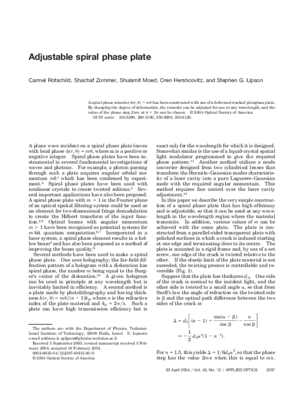 (PDF) Adjustable spiral phase plate