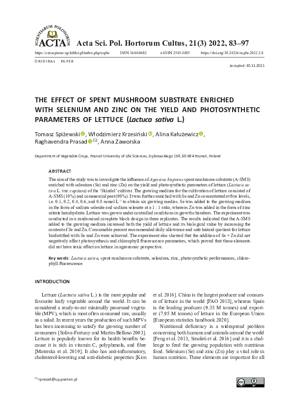 (PDF) THE EFFECT OF SPENT MUSHROOM SUBSTRATE ENRICHED WITH SELENIUM AND ...