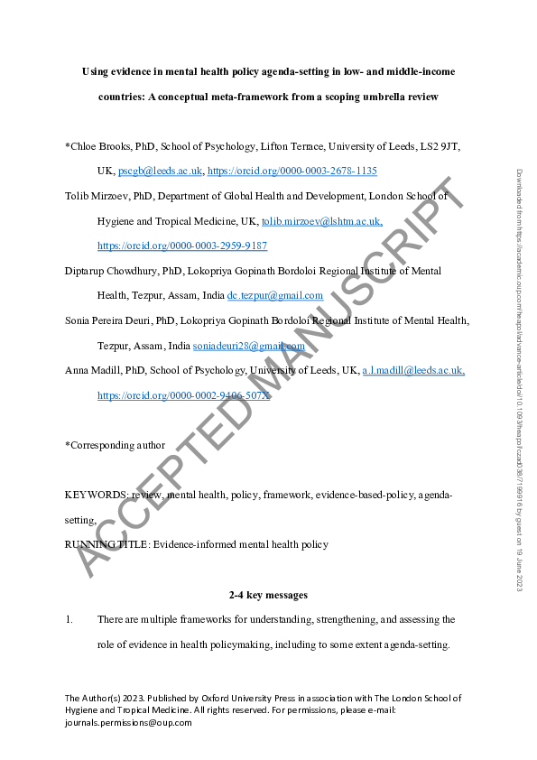 (PDF) Using evidence in mental health policy agenda-setting in low- and middle-income countries ...