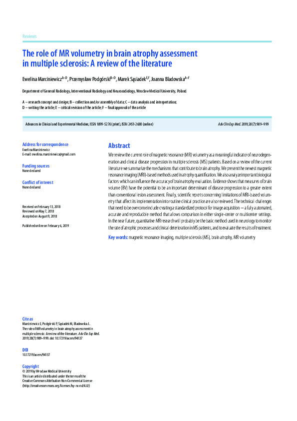 (PDF) The role of MR volumetry in brain atrophy assessment in multiple ...