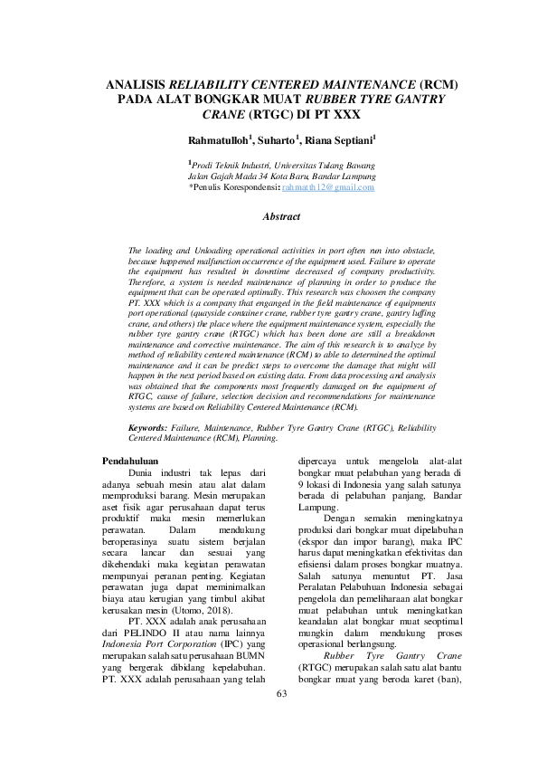 (PDF) Analisis Reliability Centered Maintenance (RCM) Pada Alat Bongkar ...