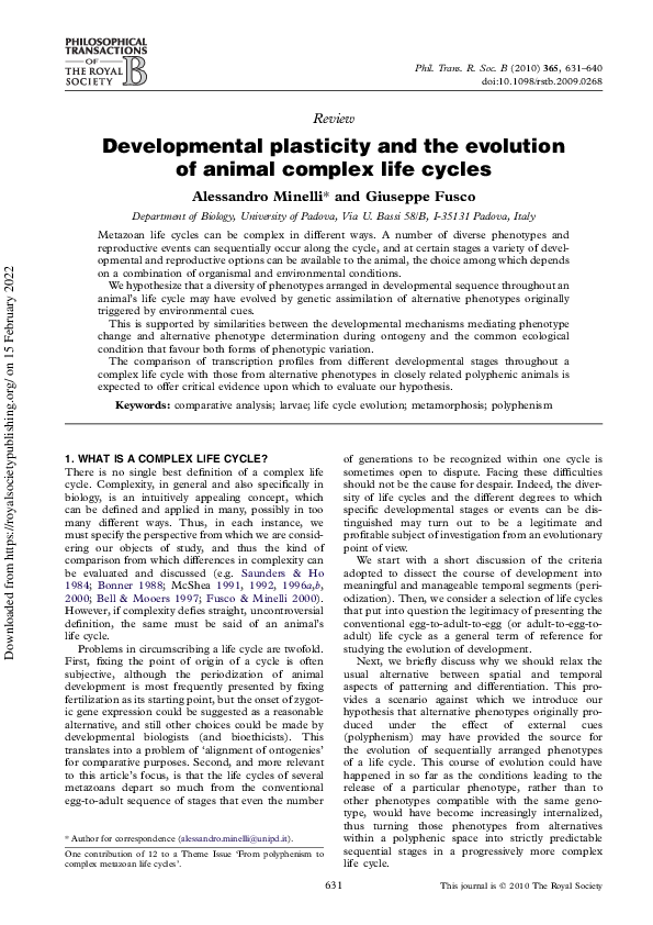 (PDF) Developmental plasticity and the evolution of animal complex life ...