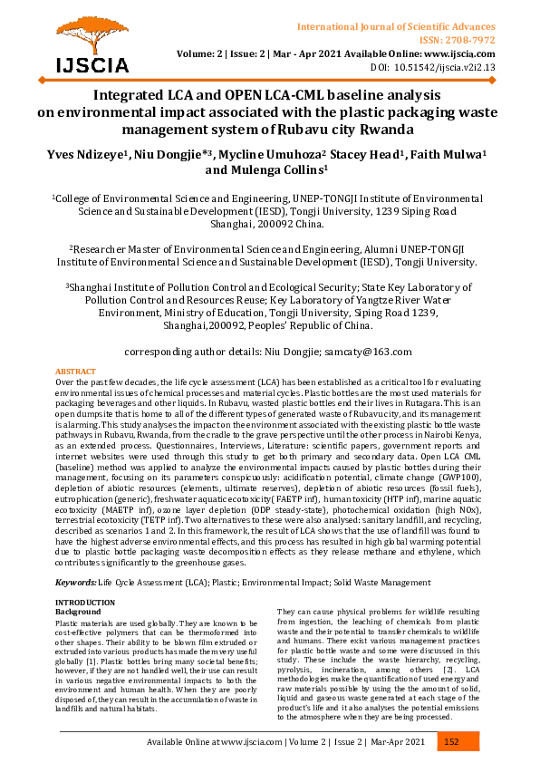 (PDF) Integrated LCA and OPEN LCA-CML baseline analysis on ...