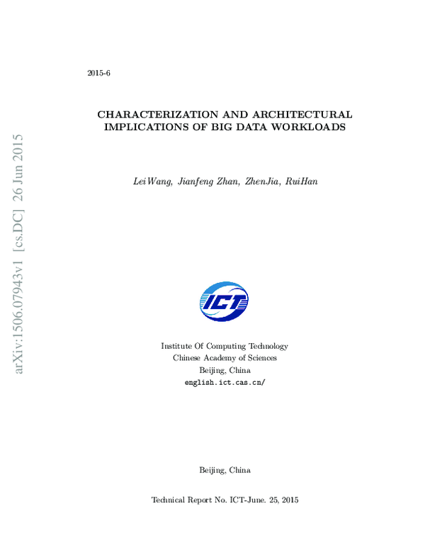 (PDF) Characterization and architectural implications of big data workloads