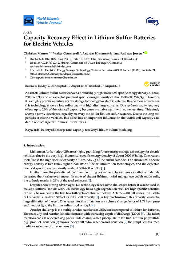 (PDF) Capacity Recovery Effect in Lithium Sulfur Batteries for Electric ...