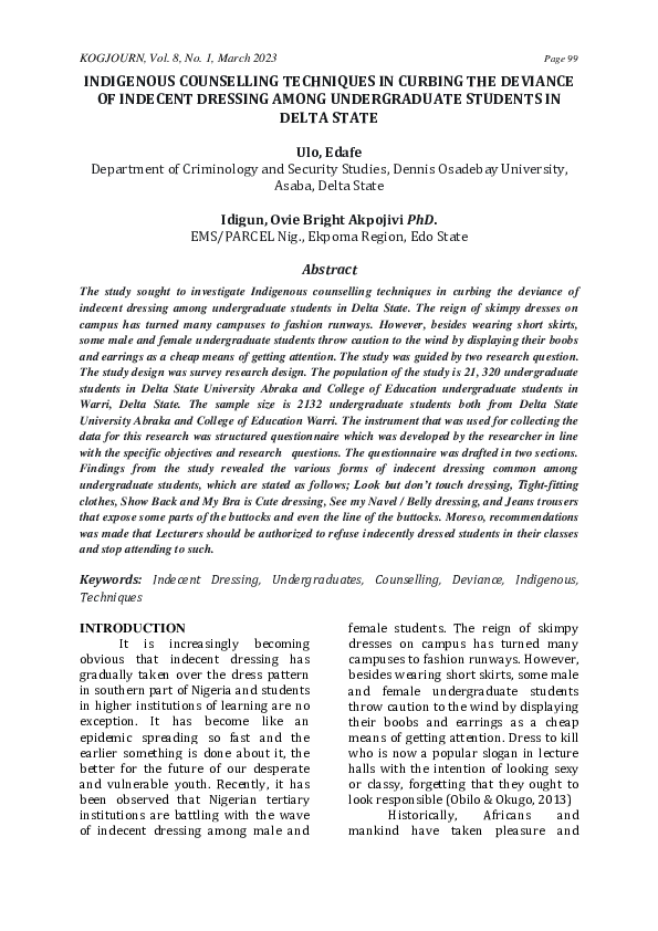 (PDF) INDIGENOUS COUNSELLING TECHNIQUES IN CURBING THE DEVIANCE OF ...