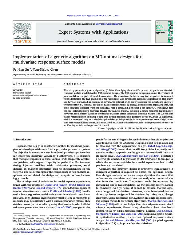(PDF) Implementation of a genetic algorithm on MD-optimal designs for ...