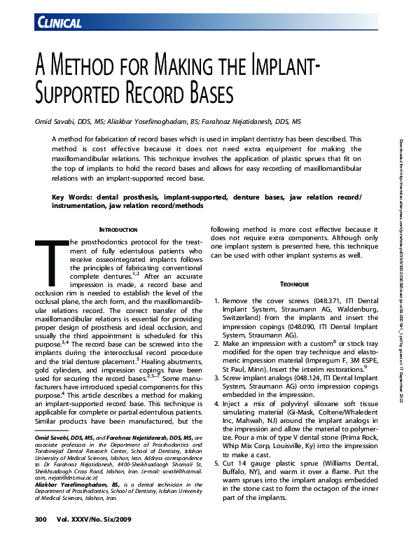 (PDF) A Method for Making the Implant-Supported Record Bases