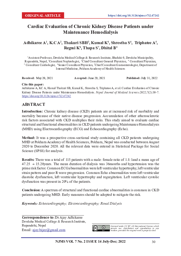 (PDF) Cardiac Evaluation of Chronic Kidney Disease Patients under ...