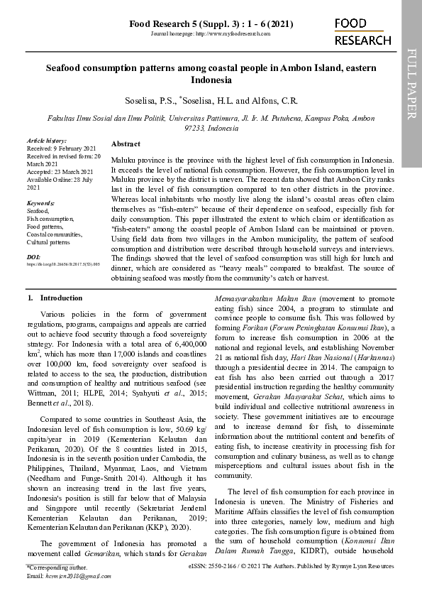 (PDF) Seafood consumption patterns among coastal people in Ambon Island ...