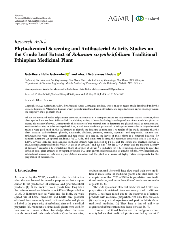 (PDF) Phytochemical Screening and Antibacterial Activity Studies on the Crude Leaf Extract of ...