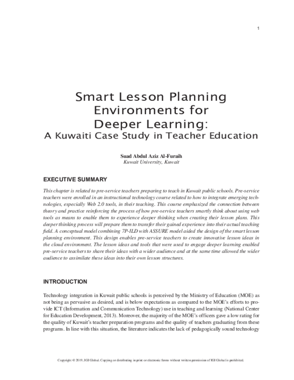 (PDF) Smart Lesson Planning Environments for Deeper Learning
