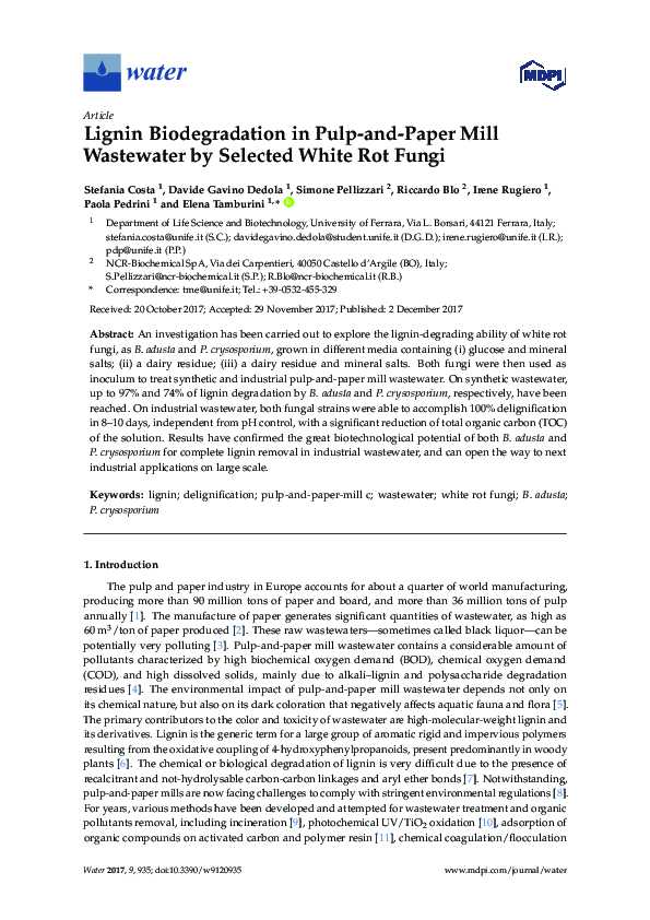 (PDF) Lignin Biodegradation in Pulp-and-Paper Mill Wastewater by ...