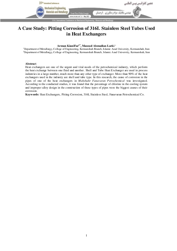 (PDF) A Case Study: Pitting Corrosion of 316L Stainless Steel Tubes ...