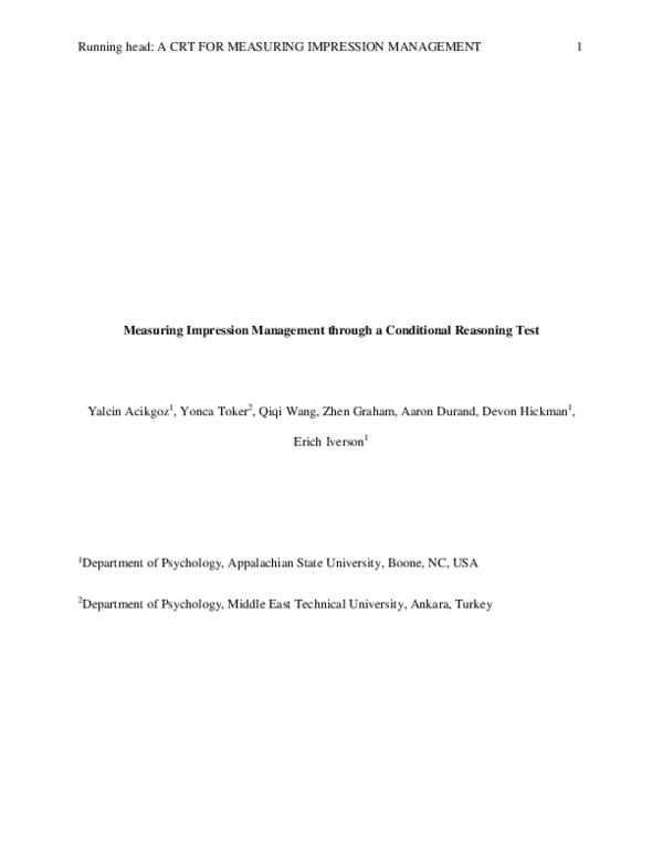 (PDF) Running head : A CRT FOR MEASURING IMPRESSION MANAGEMENT 1 ...