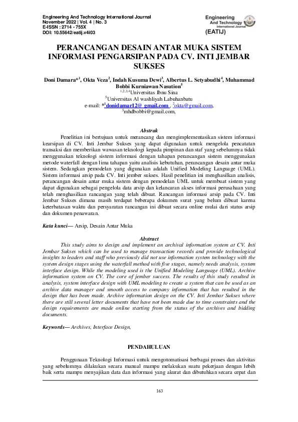 (PDF) Perancangan Desain Antar Muka Sistem Informasi Pengarsipan Pada CV. Inti Jember Sukses ...