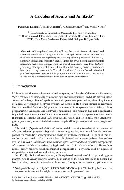 (PDF) A Calculus of Agents and Artifacts