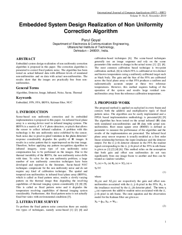 Pdf Embedded System Design Realization Of Non Uniformity Correction Algorithm Parul Goyal