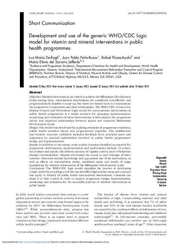 (PDF) Development and use of the generic WHO/CDC logic model for ...