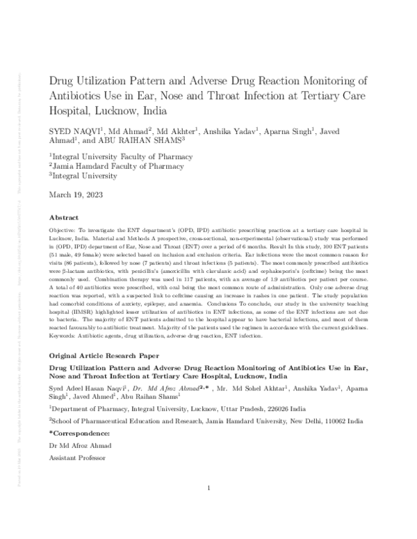 (PDF) Drug Utilization Pattern and Adverse Drug Reaction Monitoring of ...