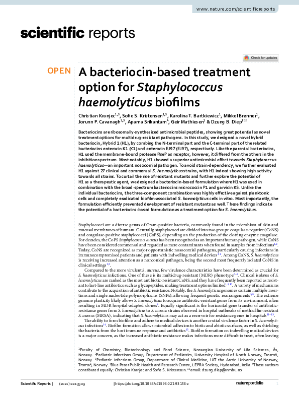 (PDF) A bacteriocin-based treatment option for Staphylococcus ...