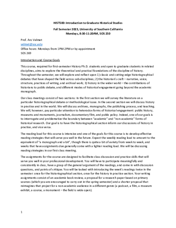 (PDF) HIST500: Introduction to Graduate Historical Studies Fall ...
