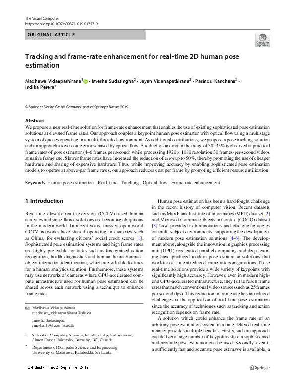 (PDF) Tracking and frame-rate enhancement for real-time 2D human pose estimation