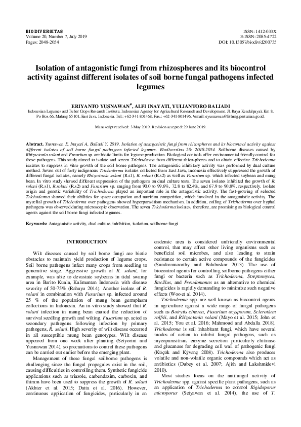 (PDF) Isolation of antagonistic fungi from rhizospheres and its biocontrol activity against ...