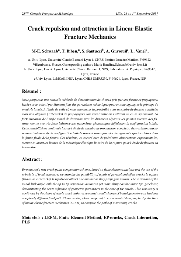 (PDF) Crack repulsion and attraction in Linear Elastic Fracture Mechanics